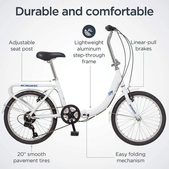 Schwinn Loop Adult Folding Bike, 20-inch Wheels, 7-Speed Drivetrain ...